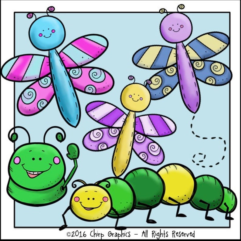 Butterfly and Caterpillar Clip Art Set Chirp Graphics | Etsy