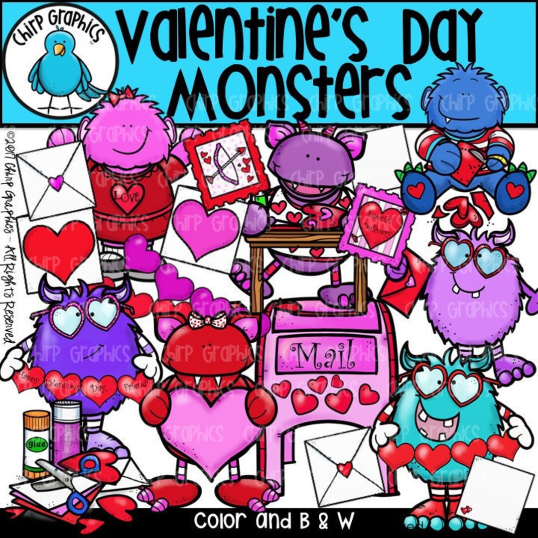 Valentine's Day Monsters Clip Art Set - Chirp Graphics - Etsy