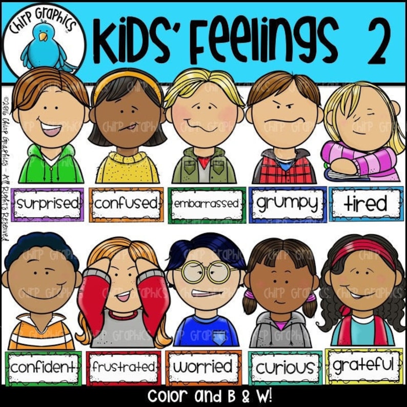 Children's Feelings Faces Clip Art Set 2 - Chirp Graphics - Etsy