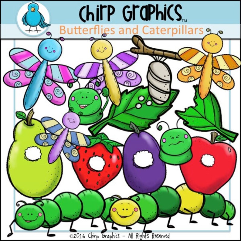 Butterfly and Caterpillar Clip Art Set - Chirp Graphics - Etsy