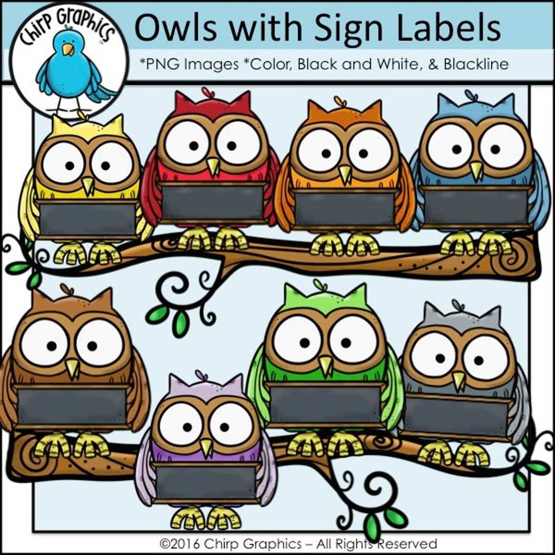 Owl Labels Clip Art Set - Chirp Graphics - Etsy