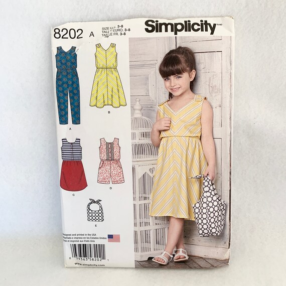 Girls Romper Sewing Pattern Simplicity 8202 Child Size 3-8 - Etsy