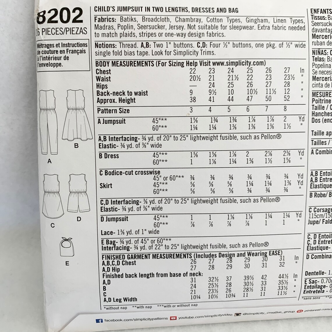 Girls Romper Sewing Pattern Simplicity 8202 Child Size 3-8 - Etsy