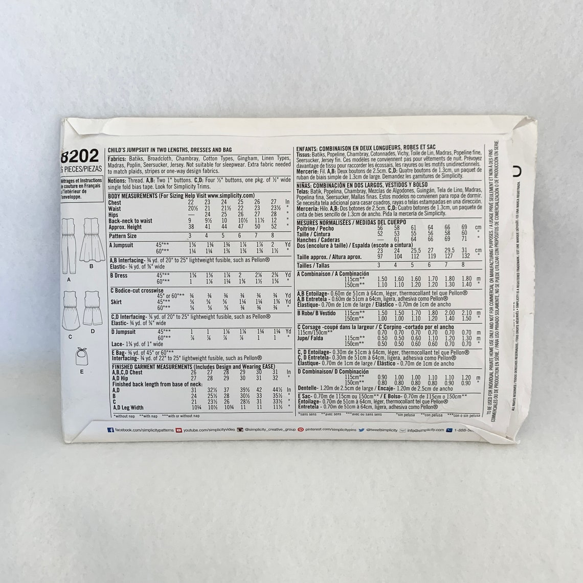 Girls Romper Sewing Pattern Simplicity 8202 Child Size 3-8 - Etsy