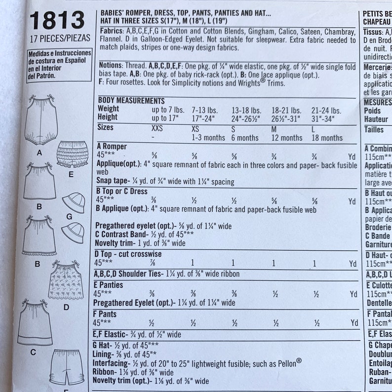 Baby Romper Pattern Simplicity 1813 Size XXS-L Summer Rompers - Etsy
