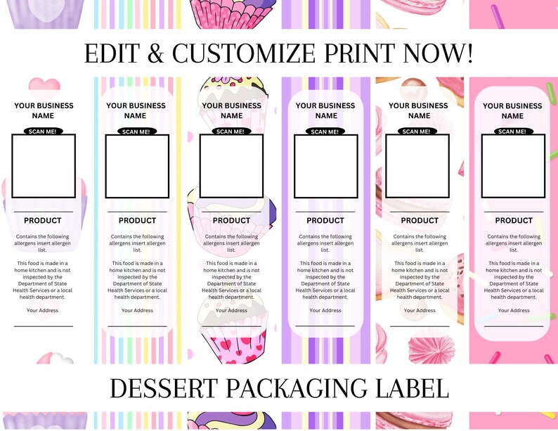 Editable Mini Cake Pan Label Template: Holiday Dessert Packaging ...