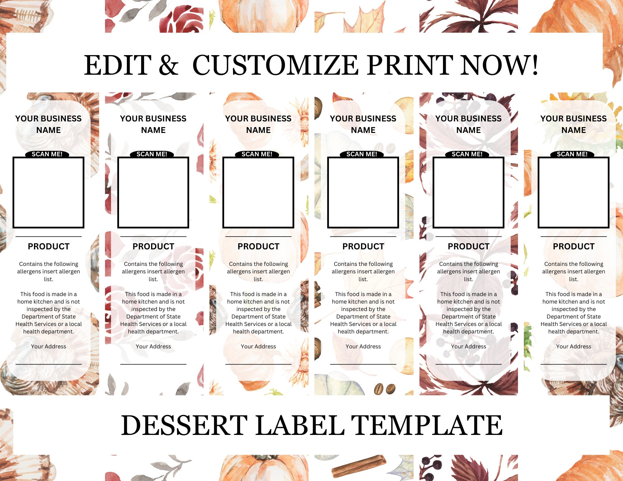 Fall Dessert Label Template: Mini Cake & Loaf Pan Packaging (digital ...
