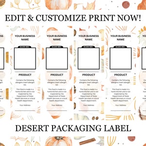 Fall Dessert Label L Mini Cake Pan Label L Holiday Label L Packaging ...