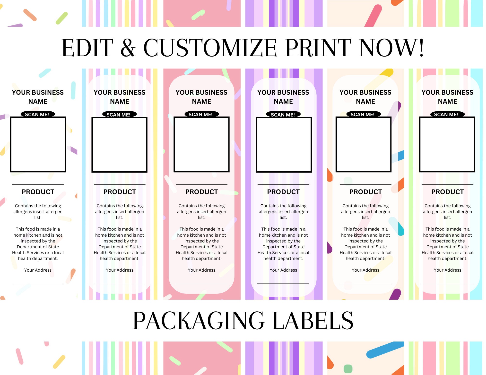 Mini Cake Tin Label Editable Template Canva, Sprinkles, Easter, Spring ...