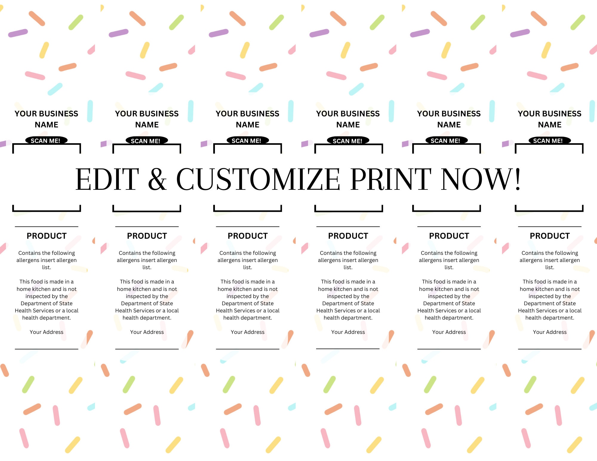 Mini Cake Tin Label Template: Editable Sprinkles Design (canva) - Etsy