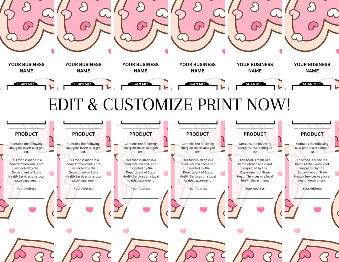 Valentine's Day Dessert Label Template, Editable Mini Cake Pan Label ...
