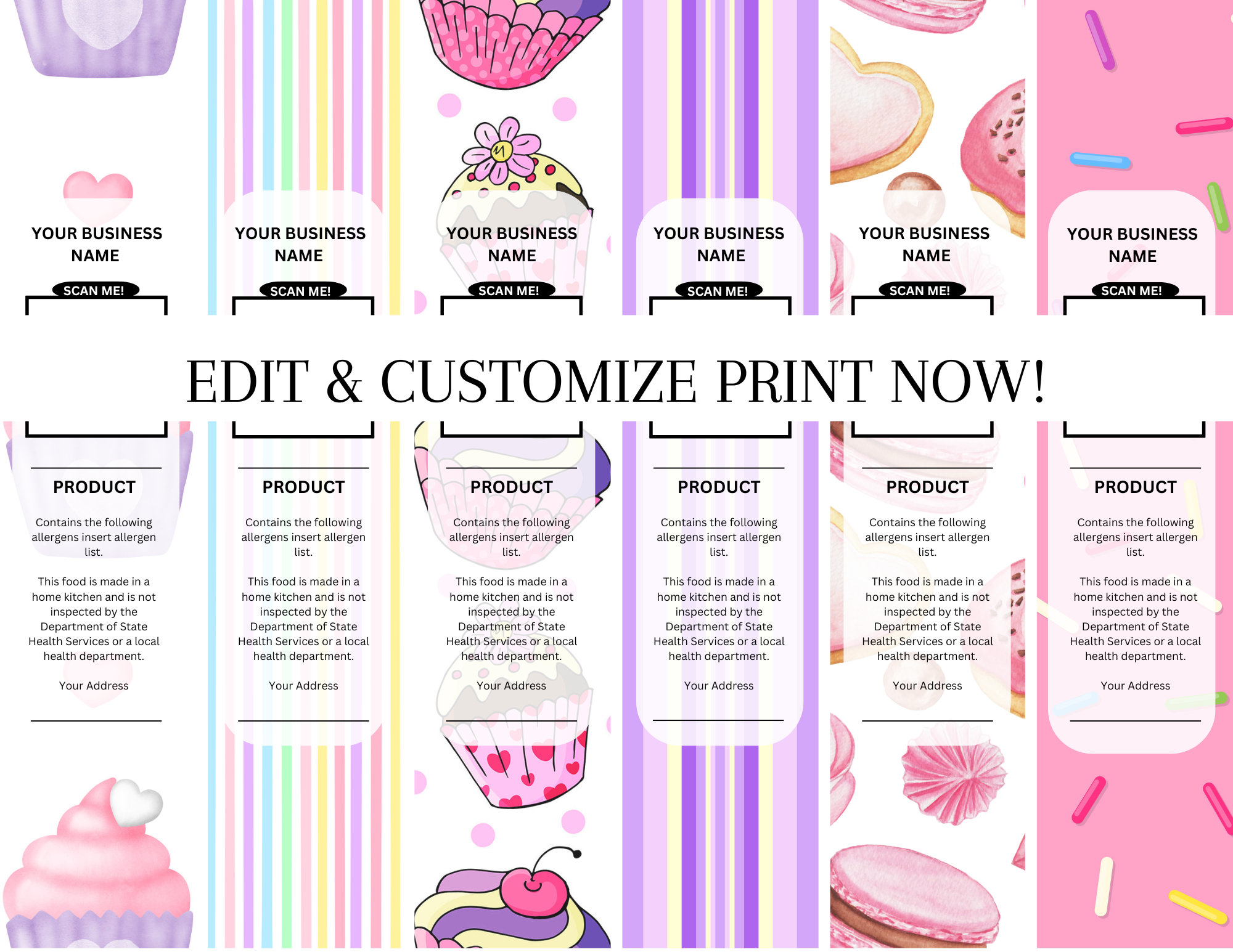 Editable Mini Cake Pan Label Template: Holiday Dessert Packaging ...