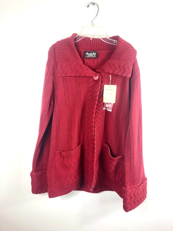 Vintage 1960s 1970s red sweater cable knit fisherman … - Gem