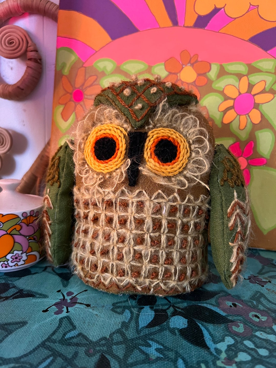 Vintage Retro Owl Brown Groovy Stuffed Animal 1960s 1970s Orange 70s ...