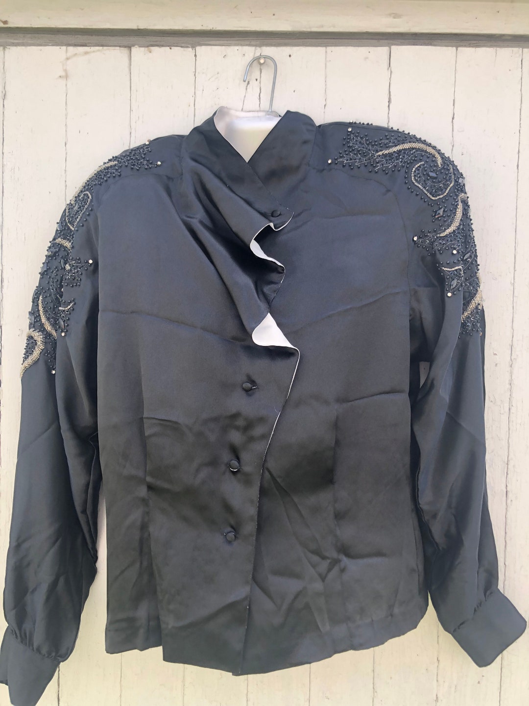 Vintage Silky Asymmetrical Prince Blouse Ruffle With Embellished ...