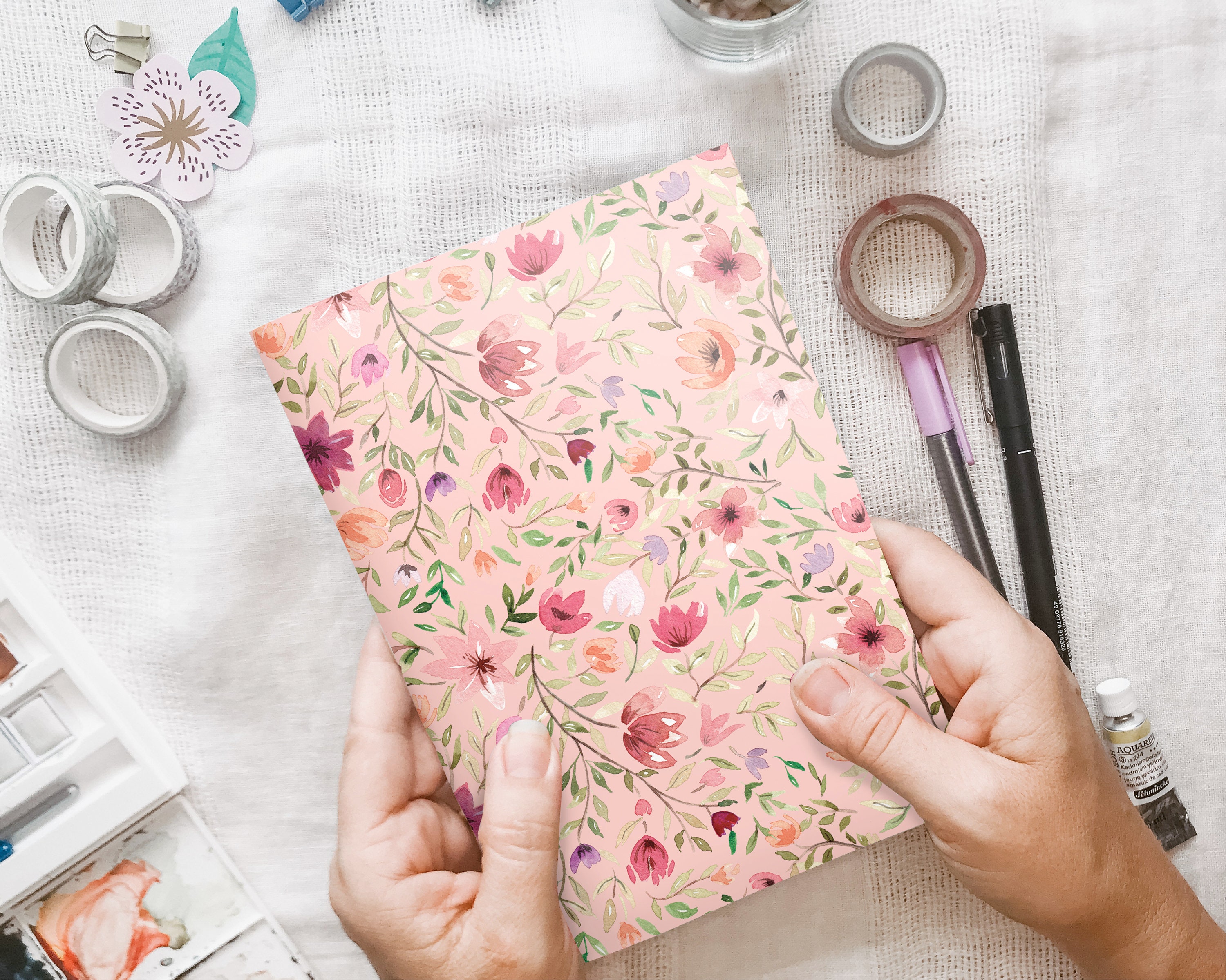 Pretty Notebook With Vintage Watercolour Florals on a Peach Cover. Hand ...
