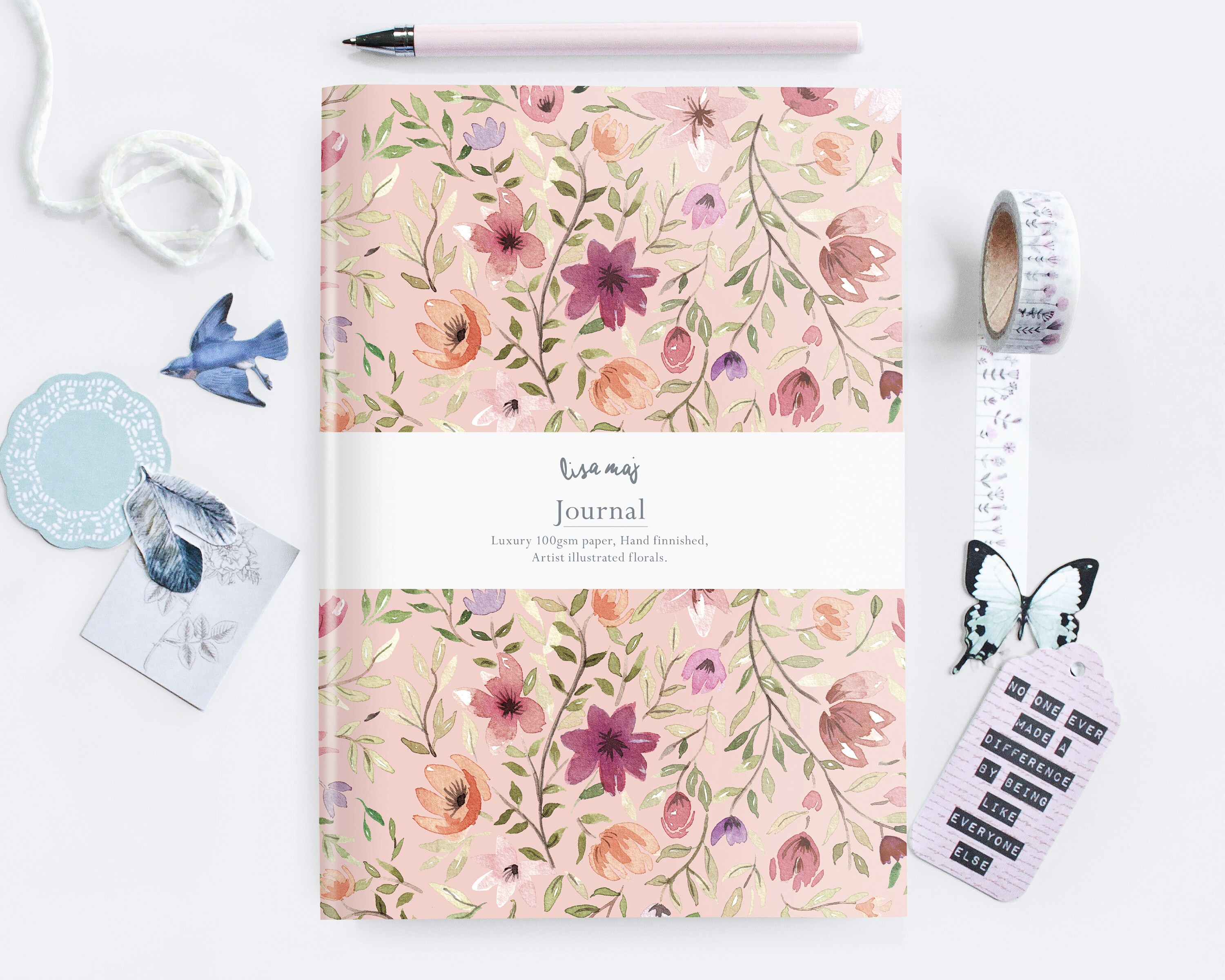 Pretty Notebook With Vintage Watercolour Florals on a Peach Cover. Hand ...