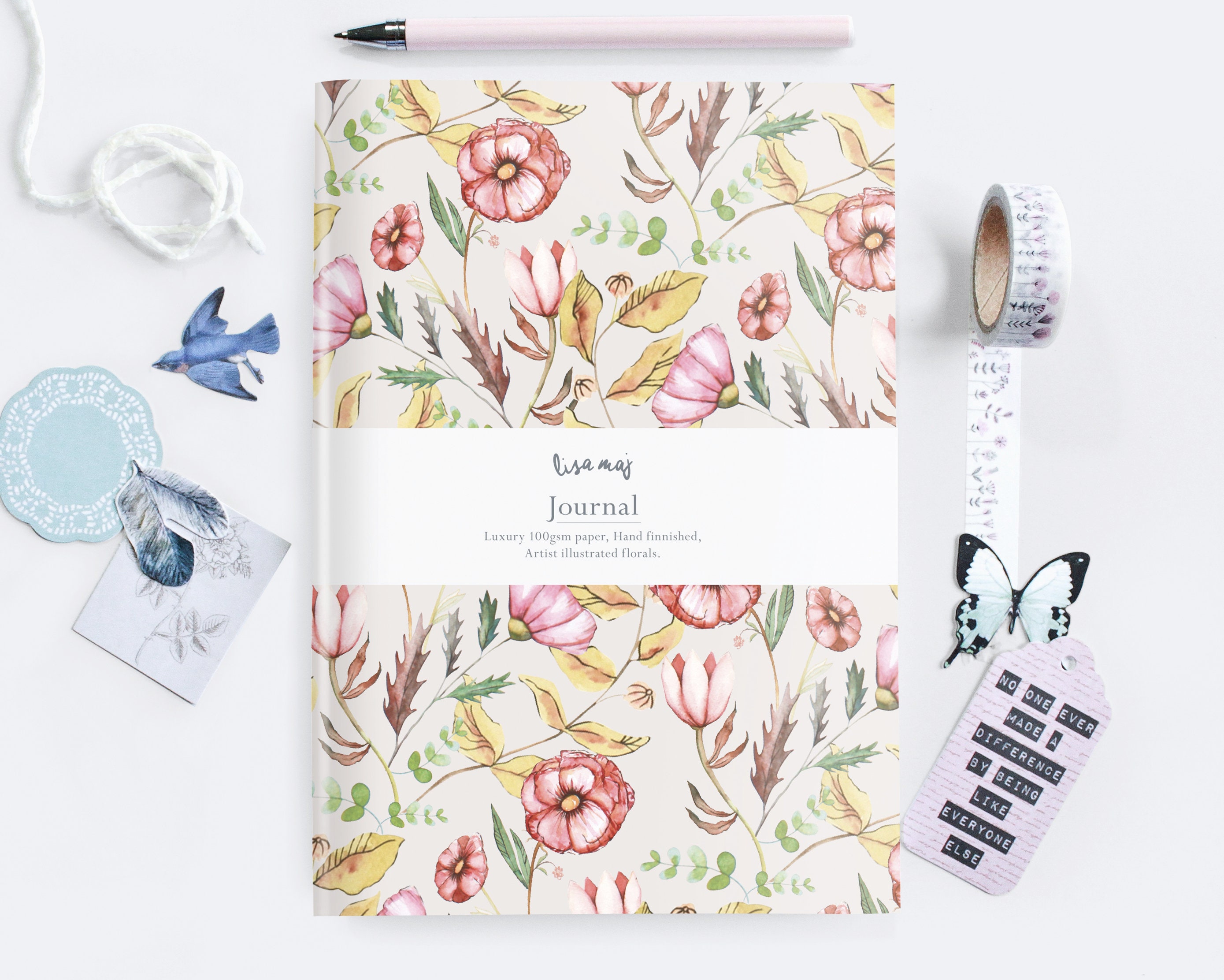 Custom Bullet Journal, Pretty Floral Cover Notebook, Use as a Dot Grid ...