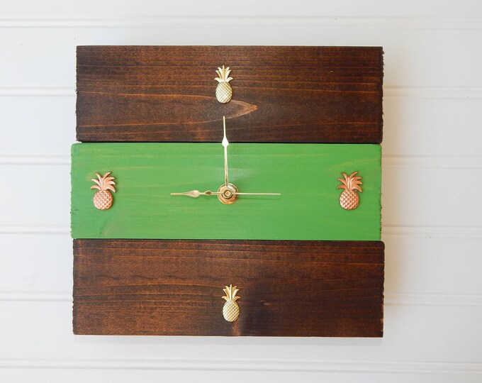 Pineapple Clock, Gold Pineapples, Green Clock, Modern Clock, Modern ...