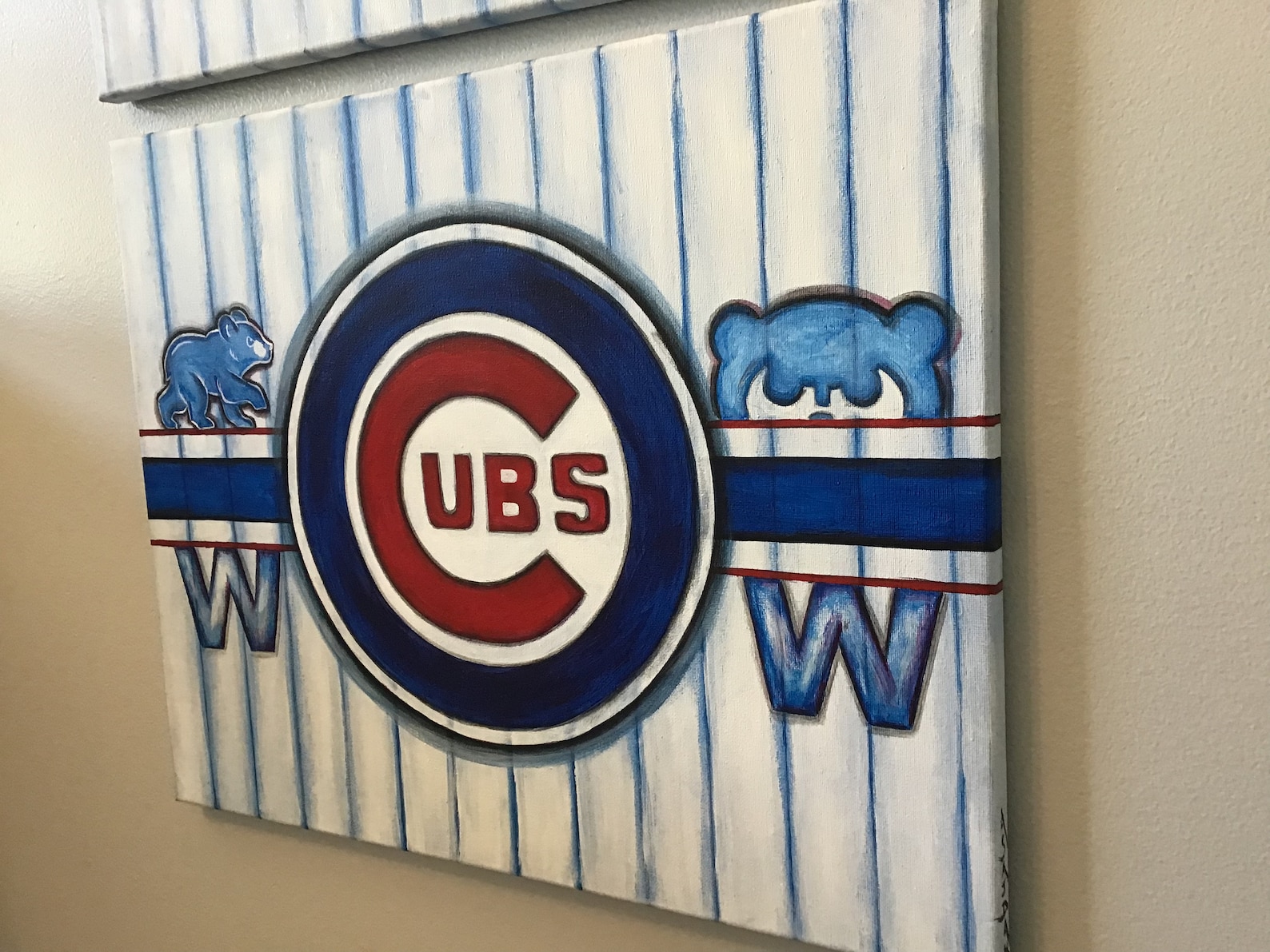Chicago Cubs Logo on Jersey Stripes 16x20 Canvas - Etsy