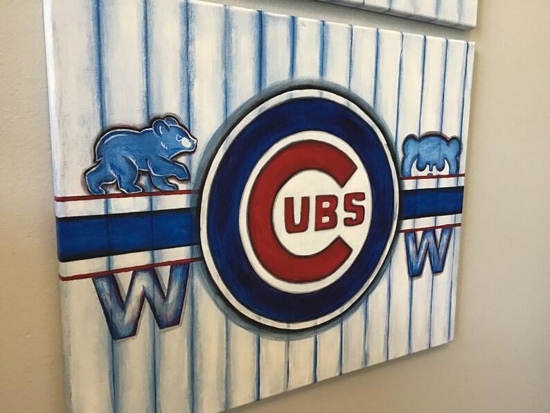 Chicago Cubs Logo on Jersey Stripes 16x20 Canvas - Etsy