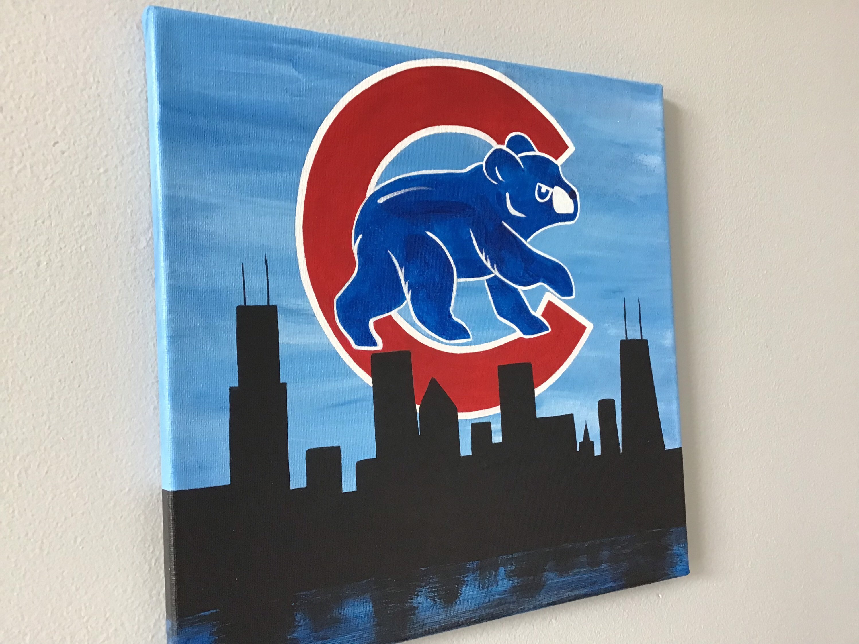Chicago Cubs - Walking Cubbie Bear - Cityscape Silhouette 12"x12" - Etsy