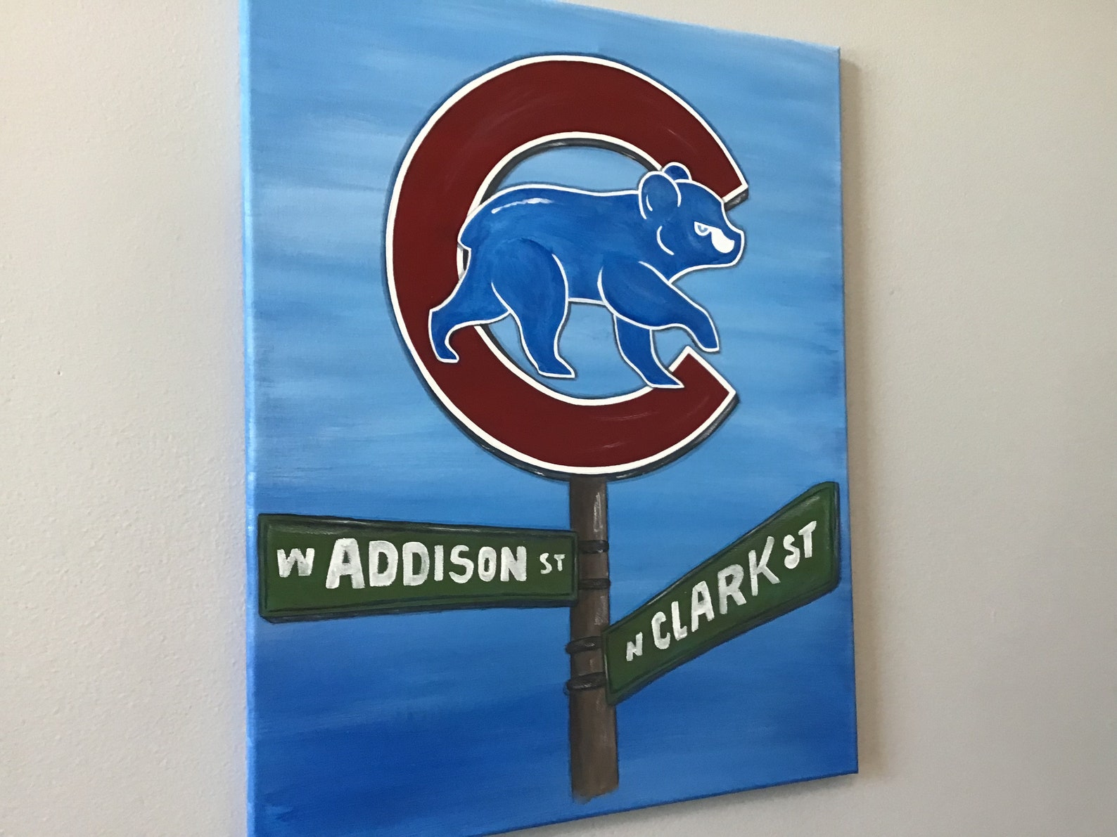 Chicago Cubbie Bear Clark & Addison 16x20 Canvas Painting - Etsy