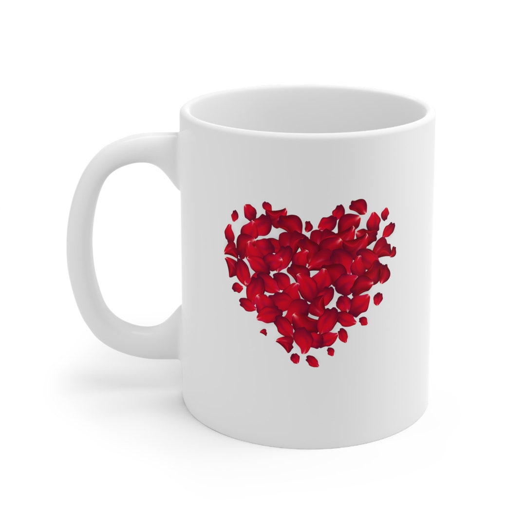 Heart Mug, Flower Petals Heart Mug, Heart Coffee Mug, Valentines Day ...