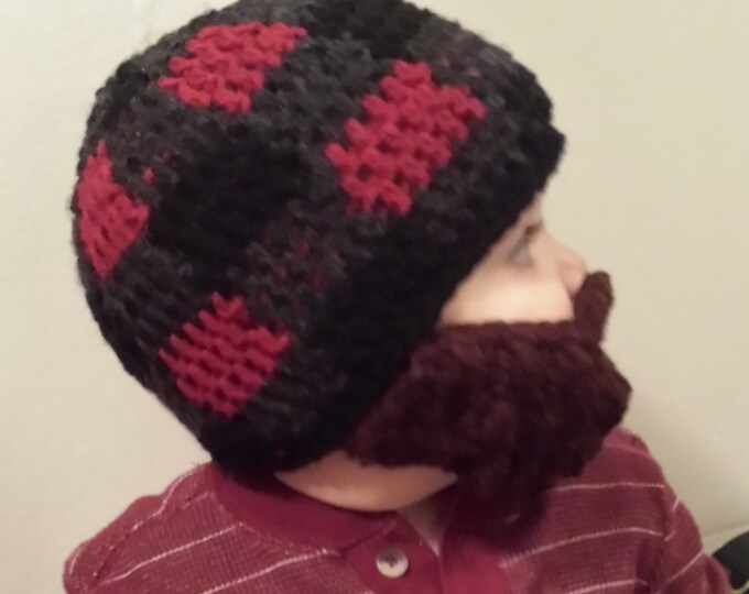 Lumberjack Bearded Beanie With Detachable Beard - Red Buffalo Plaid for ...