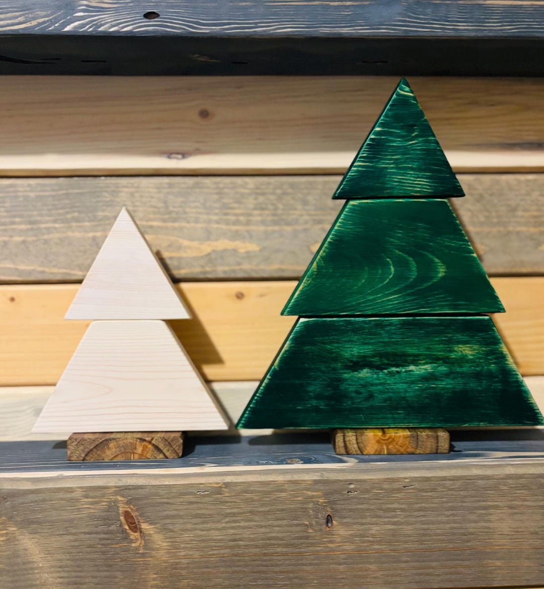 Set of Two Wooden Pine Trees - Handmade - Decor for Shelves, Tables ...