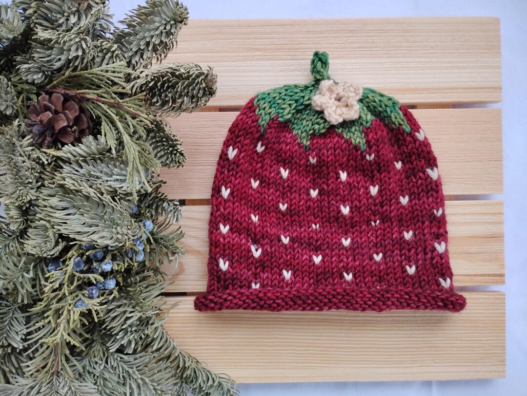 Hand Knit Merino Wool Strawberry Hat: Baby Toddler Cranberry Beanie ...