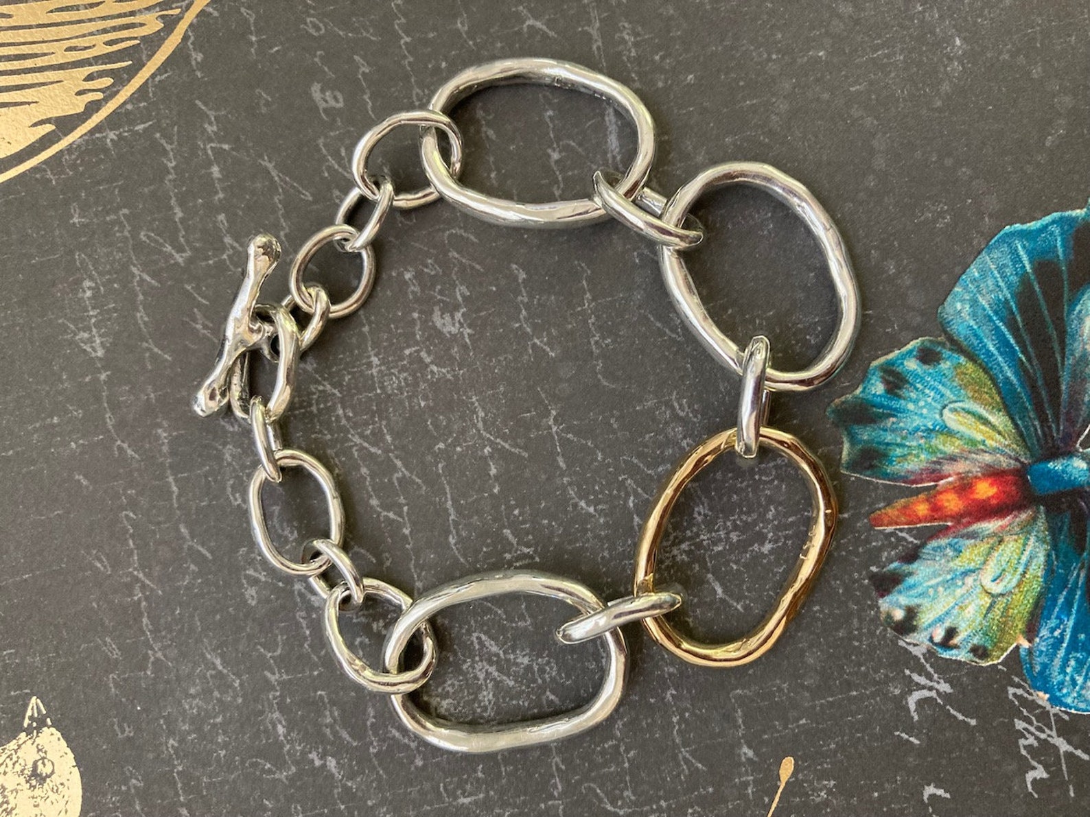 Big Oval Link Bracelet Duck Duck Goose in Sterling Silver & 18k Gold - Etsy