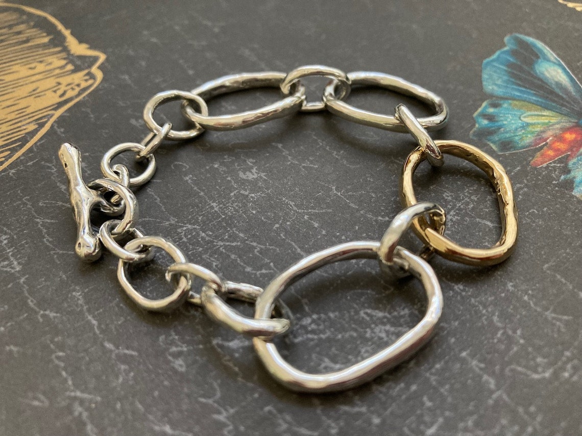 Big Oval Link Bracelet Duck Duck Goose in Sterling Silver & 18k Gold - Etsy