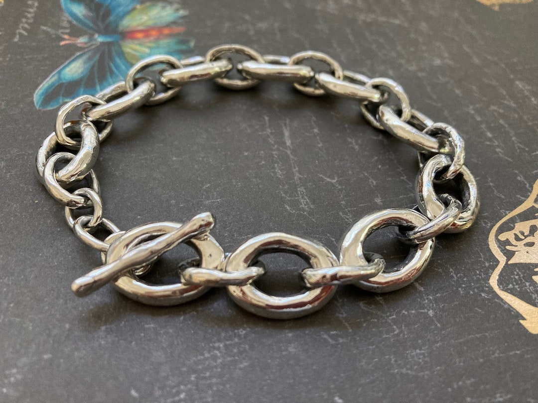 Heavy Link Statement Bracelet in Sterling Silver - Etsy