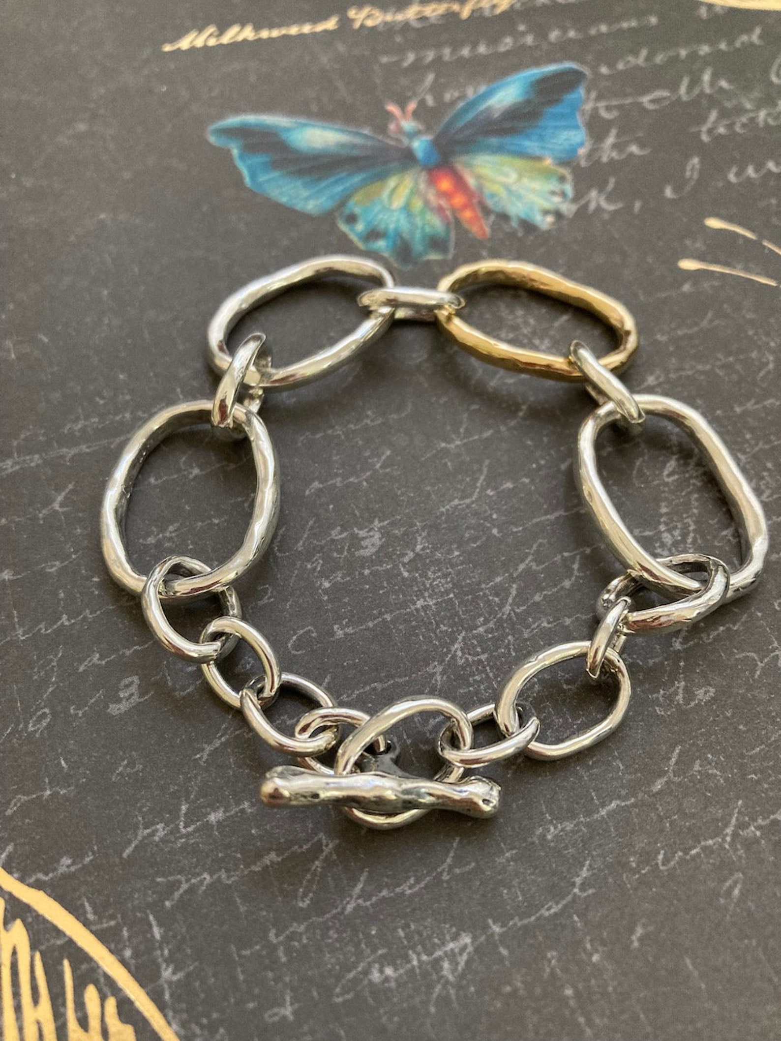 Big Oval Link Bracelet Duck Duck Goose in Sterling Silver & 18k Gold - Etsy