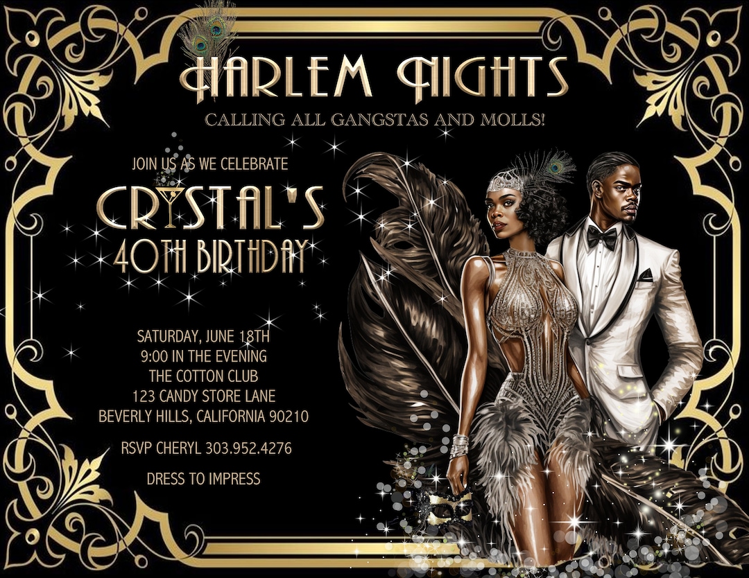 15 FABULOUS Harlem Nights Feathers Couple Birthday / Event Invitation ...