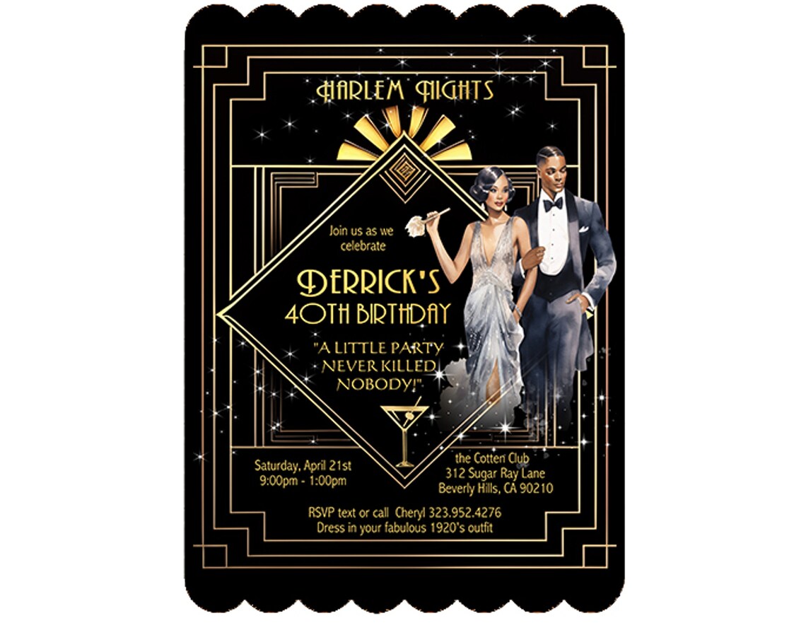 15 FABULOUS Harlem Nights Deco Birthday / Event Invitation (digital ...
