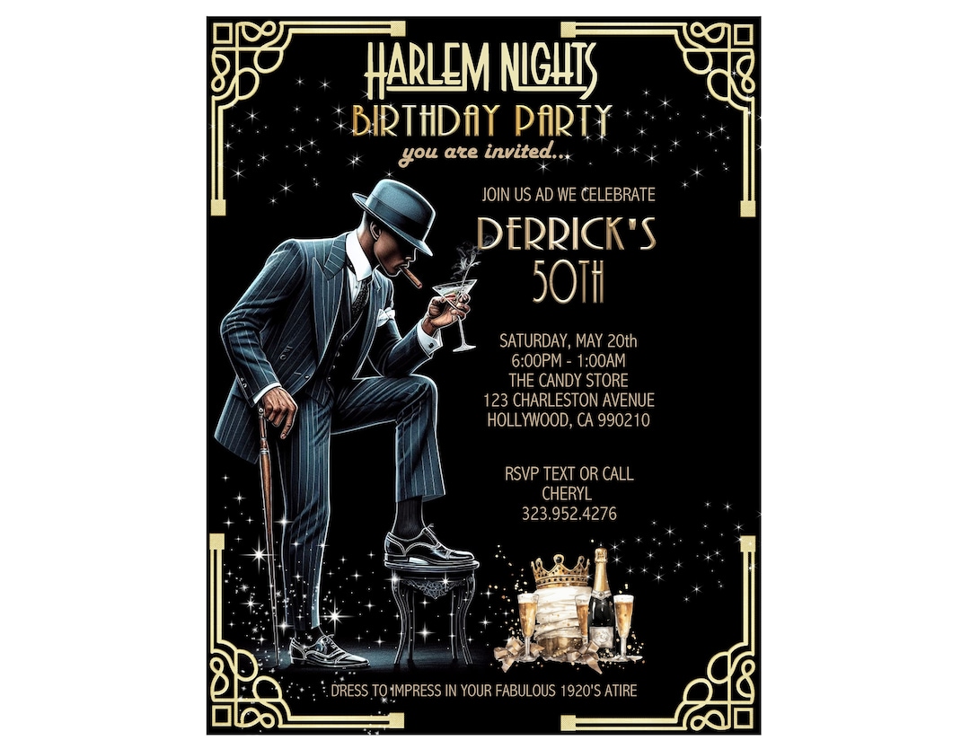 15 FABULOUS Harlem Nights "king" Birthday / Event Invitation (digital ...