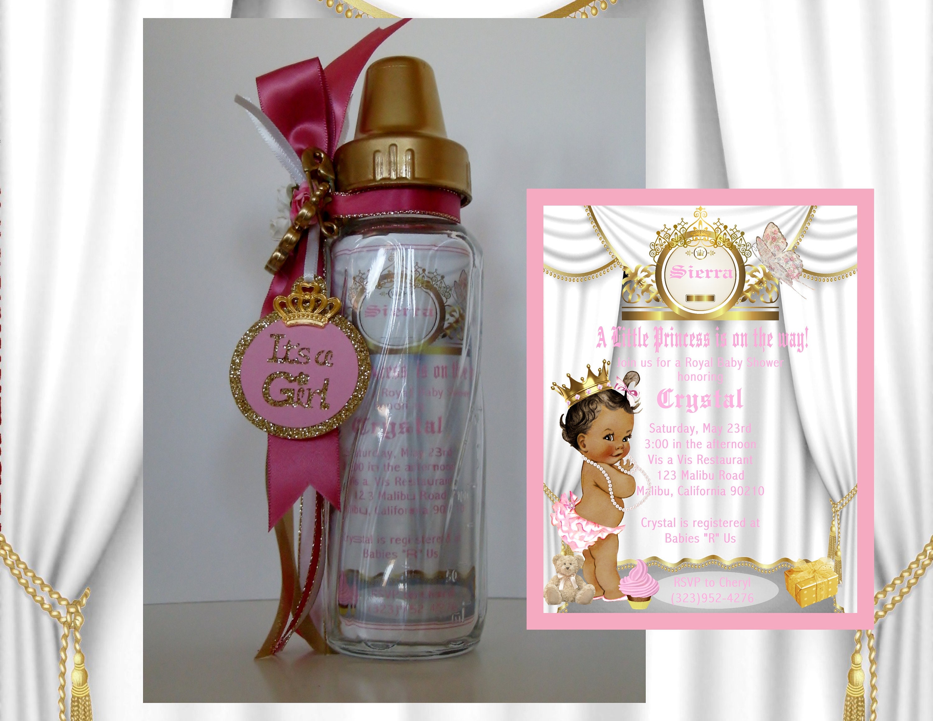 10 FABULOUS Royal Little Princess Glass Keepsake Baby Bottle Shower ...