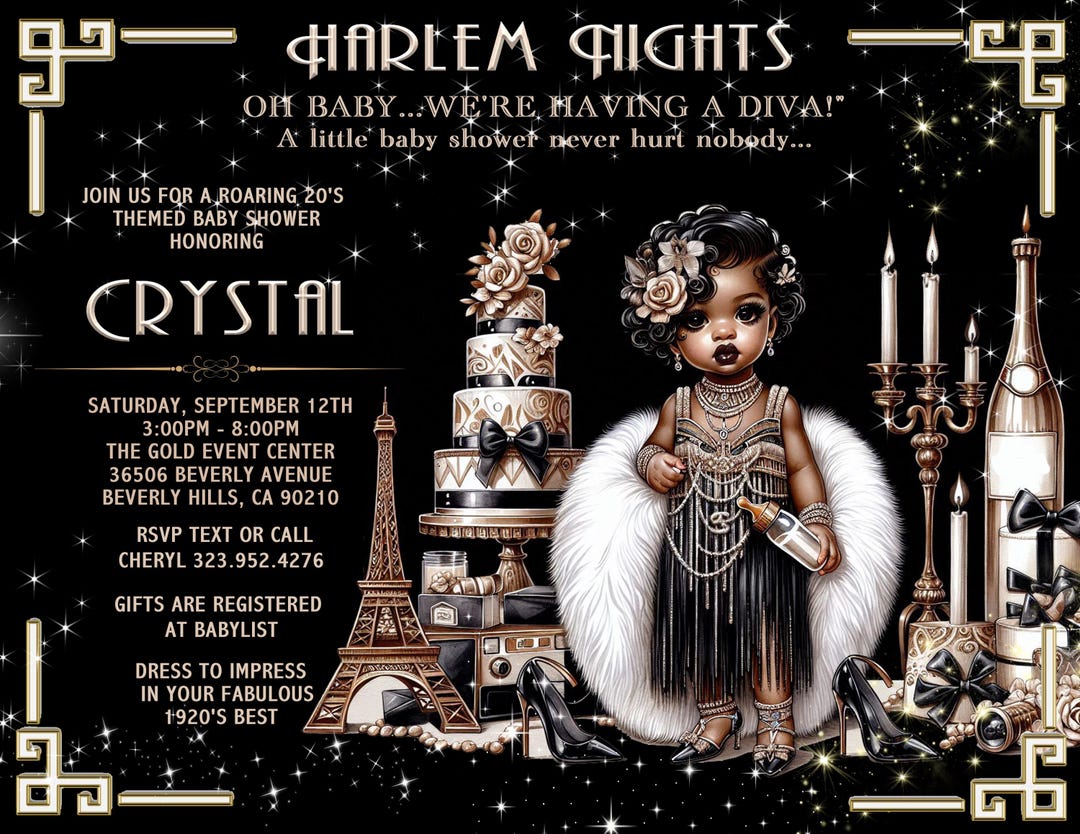 Harlem Nights Baby Shower Invitation: Roaring 20s Diva Theme - Etsy