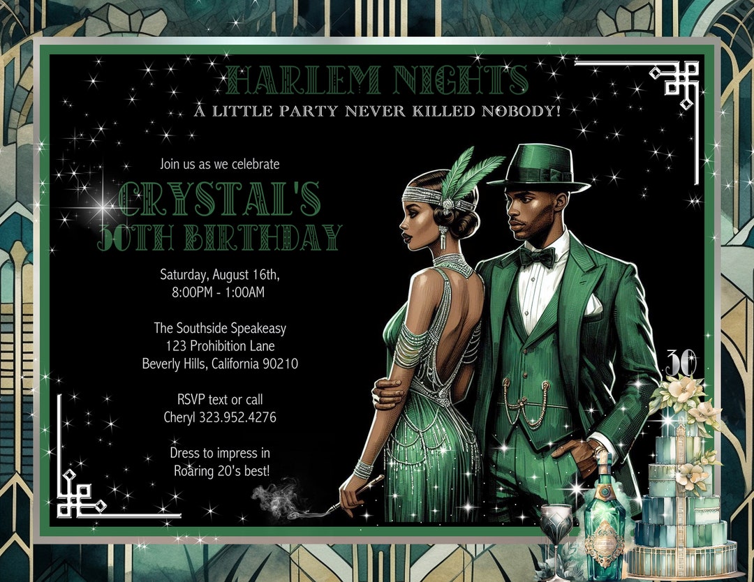 15 FABULOUS Harlem Emerald Nights Couple Birthday / Event Invitation ...