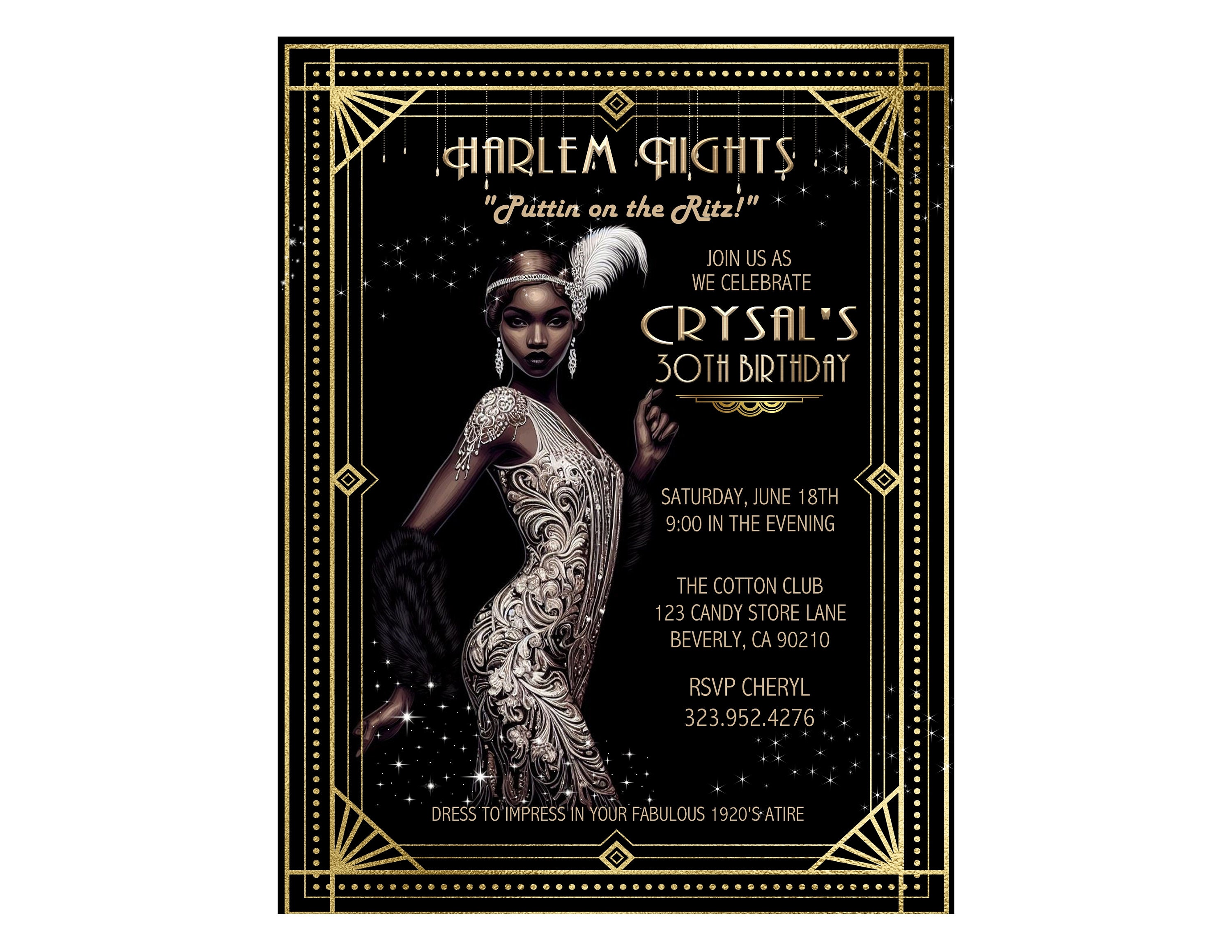15 FABULOUS Harlem Nights Diva Birthday Party / Event Invitation ...