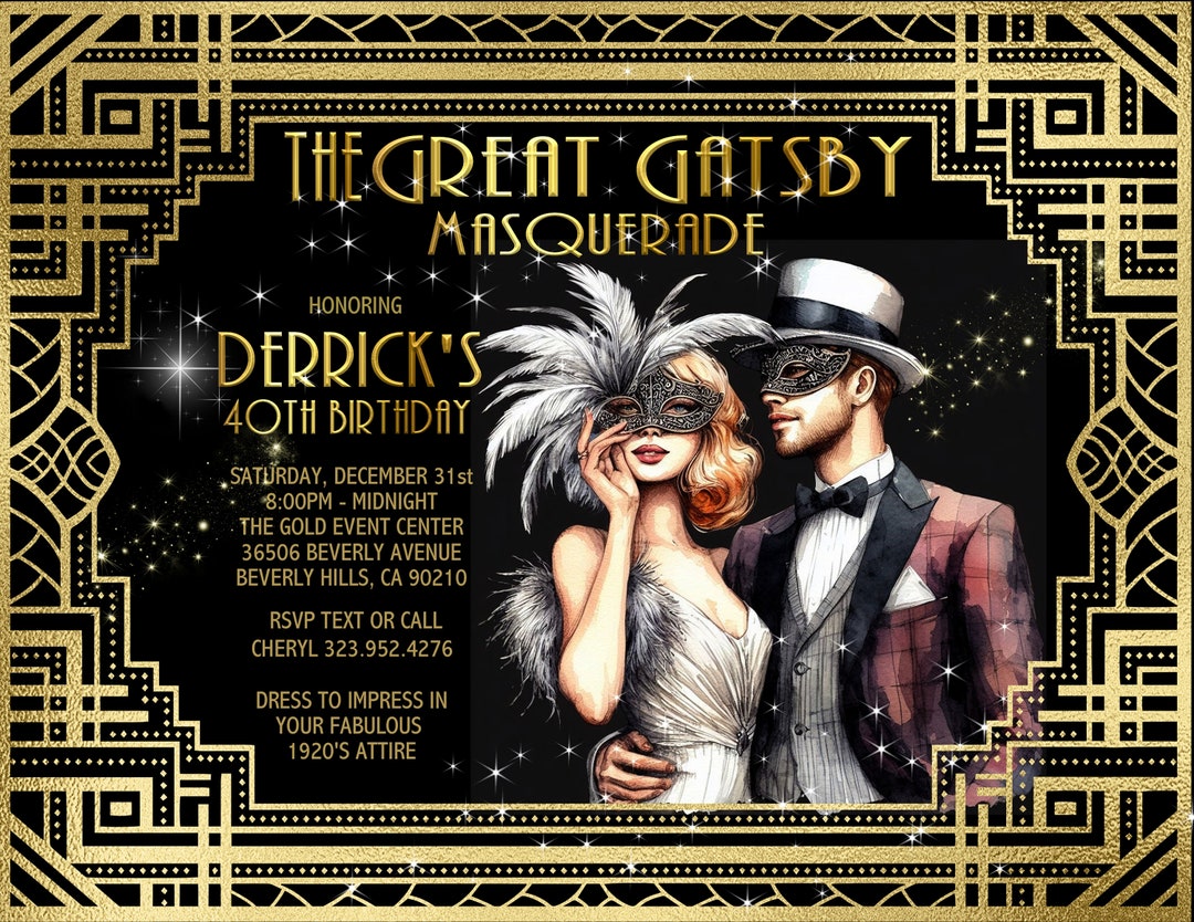 15 FABULOUS Gatsby Masquerade Couple Birthday / Event Invitation ...
