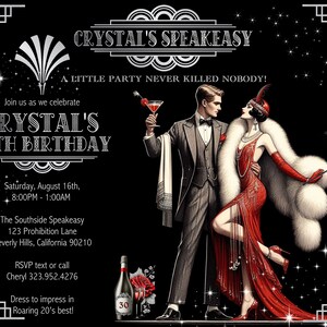 15 FABULOUS Gatsby Nights Scarlet Speakeasy Birthday / Event Invitation ...