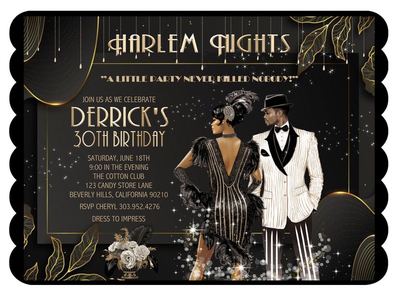 15 FABULOUS Harlem Nights Club Birthday / Event Invitation (digital ...