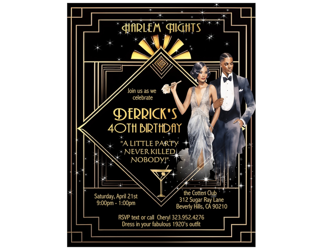 15 FABULOUS Harlem Nights Deco Birthday / Event Invitation (digital ...