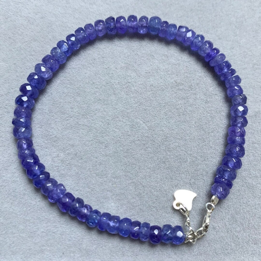 Heart of Ocean Gemstone Bracelet.4mm Tanzanite Bracelet. Silver Chains ...