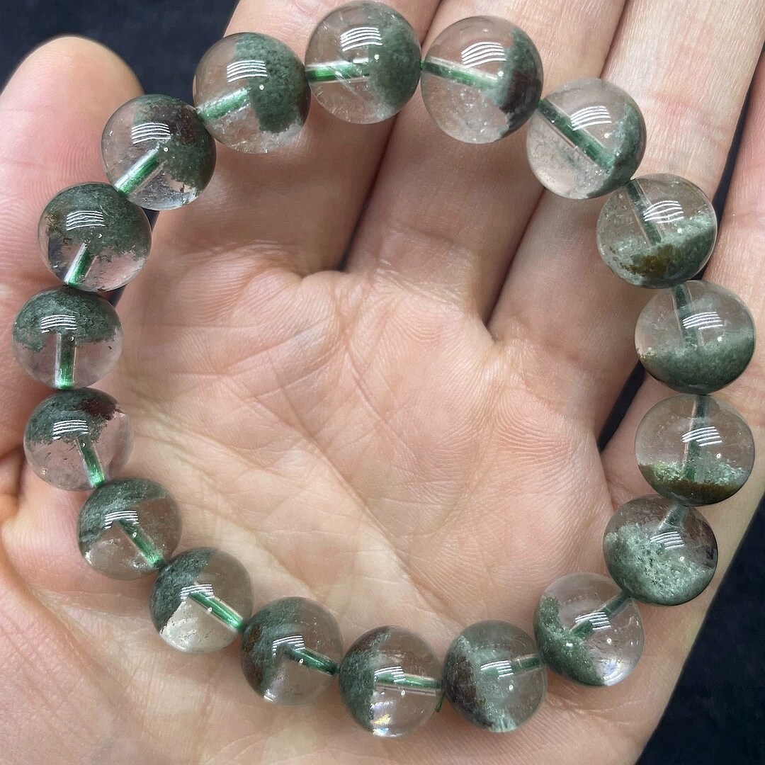 10MM Perfect Sized Green Lodolite Bracelet Two Tones Quartz Gemstone ...