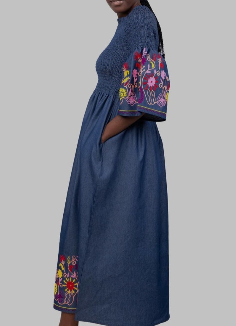 Women's Blue DENIM Maxi Dress 3/4 Sleeve 1 Size (M-XL) Multicolor ...