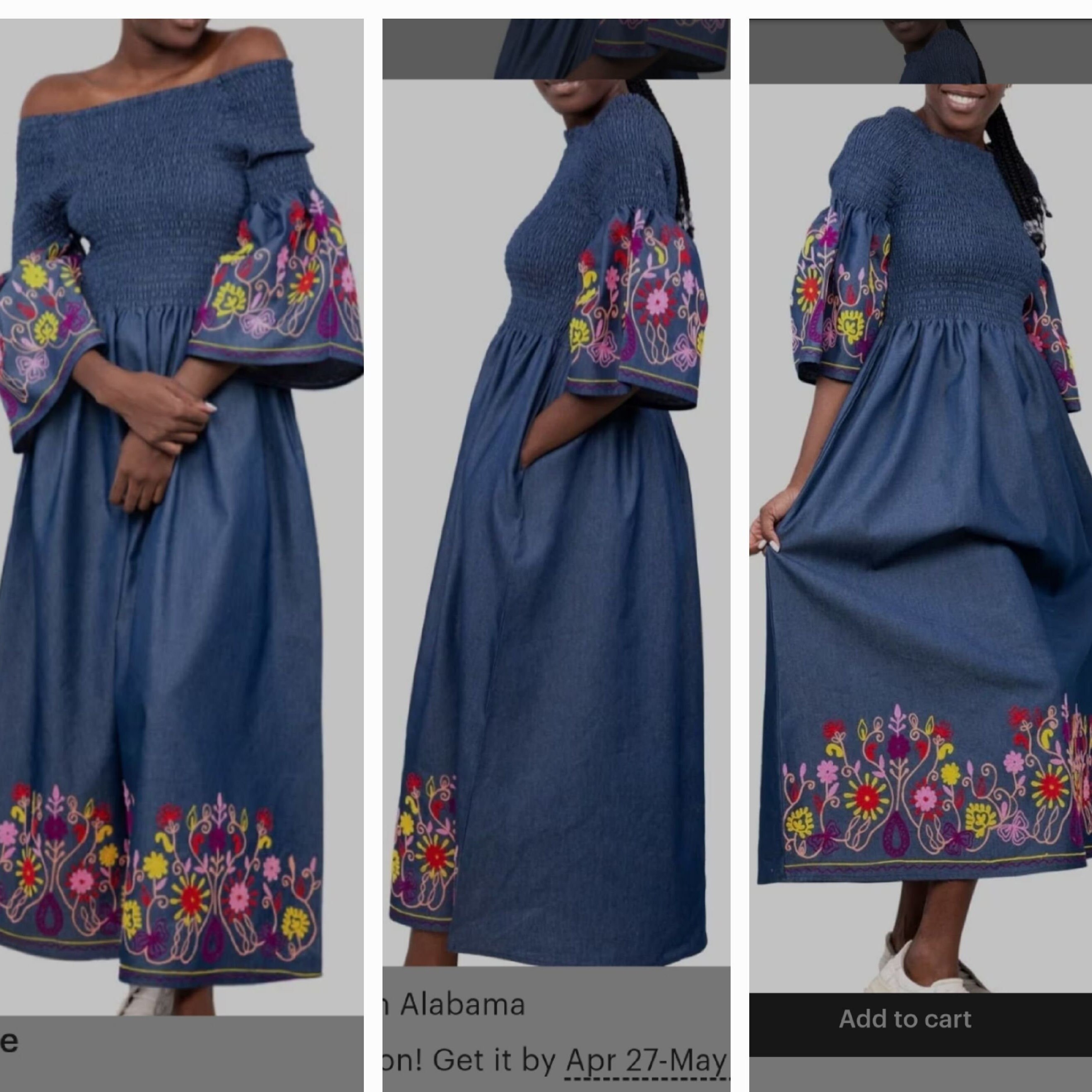 Women's Blue DENIM Maxi Dress 3/4 Sleeve 1 Size M-XL Multicolor Floral ...